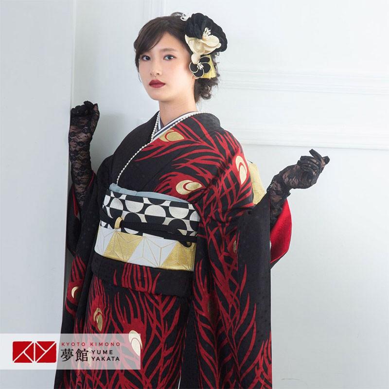 振袖 レンタル 成人式 結婚式 黒 孔雀(絹) モダンアンテナ 振袖 レンタル 成人式 結婚式 黒 孔雀(絹) モダンアンテナ