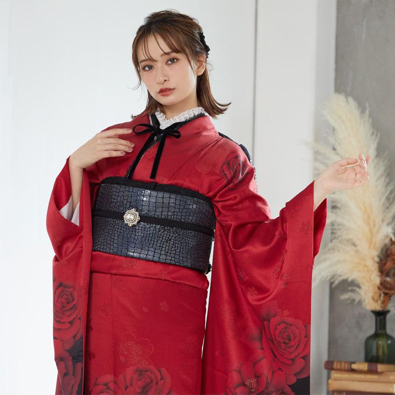 振袖 レンタル 成人式 結婚式 赤 真紅のモダンローズ(絹) 一点物 振袖 レンタル 成人式 結婚式 赤 真紅のモダンローズ(絹) 一点物