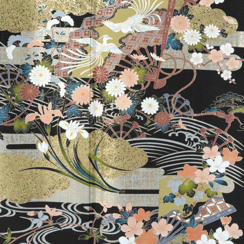 黒留袖 レンタル 結婚式 雲霞に扇面と水車 貸衣装 フルセット 対応身長147〜159cm T415 : 京都着物レンタル夢館 Yahoo!店 - 通販 - Yahoo!ショッピング
