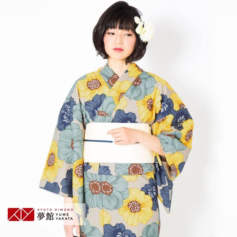 浴衣 レンタル ベージュ ポピー YK025 : 京都着物レンタル夢館 Yahoo!店 - 通販 - Yahoo!ショッピング
