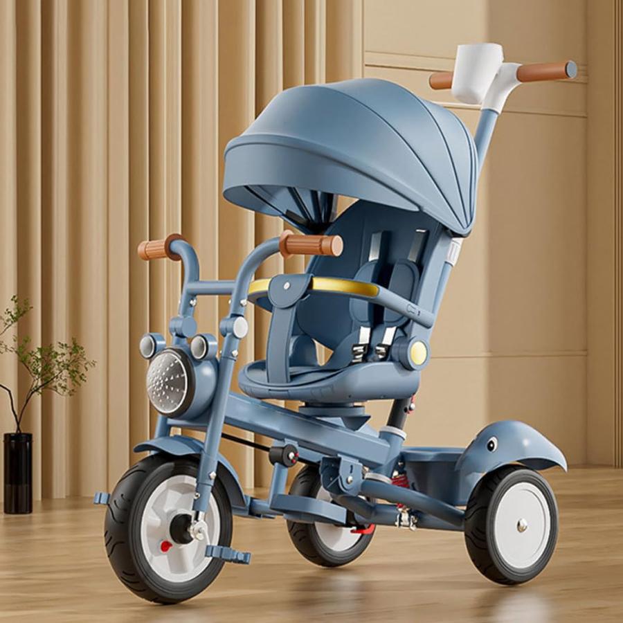 子供用三輪車 乗用玩具?三輪車 三輪車 折りたたみ キッズバイク 手押し棒付き 日よけ付 1歳から5歳までの赤ちゃんへのギフト 簡単な取り付け ...