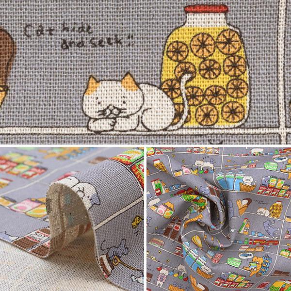【数量5から】 生地 『綿麻キャンバス ねこパントリー グレー KTS6705-D』 COTTON KOBAYAS :121-36-194 ...