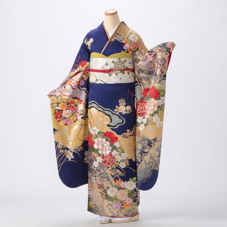 振袖 成人式 フルセット Mサイズ 古典 青・紺系 着物 購入 正絹 結婚式 卒業式 セット 20223 : f0821020 : 京都きもの ...