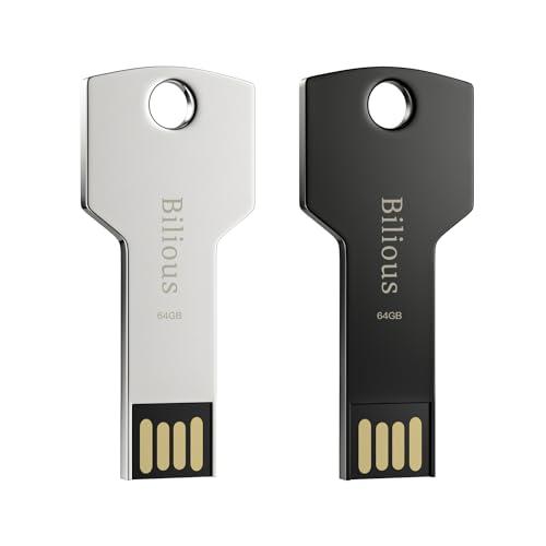 Bilious USBメモリ 64GB 2個セット 大容量 USB2.0 フラッシュメモリ 外付け 容量不足解消 合金製 防水 防塵 耐衝撃 ...