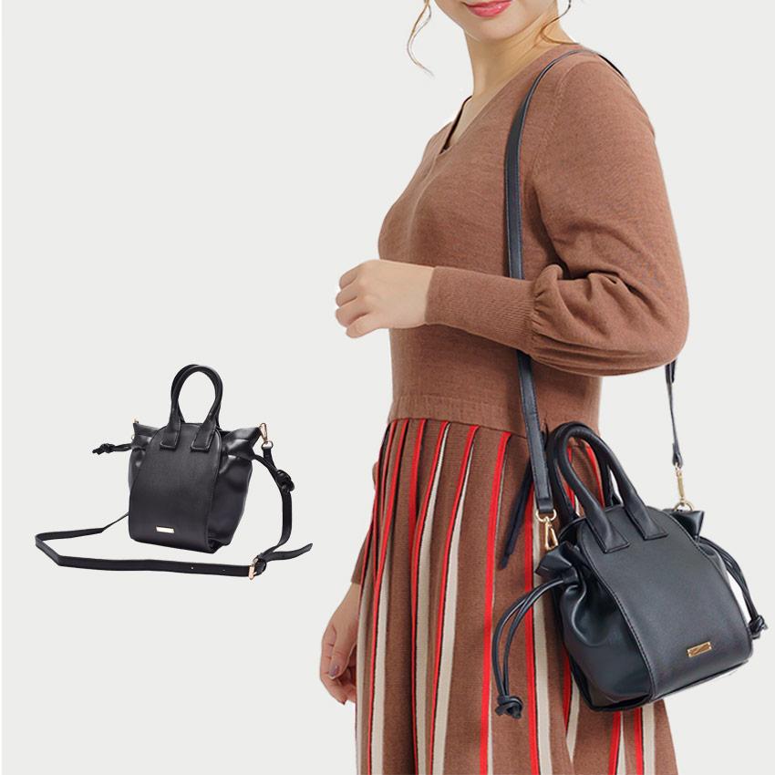 NACHU＆DIARY 合皮巾着ミニショルダー ショルダーバッグ 2way レディース GBG0740 黒 かばん カバン 鞄 ナチュ ...
