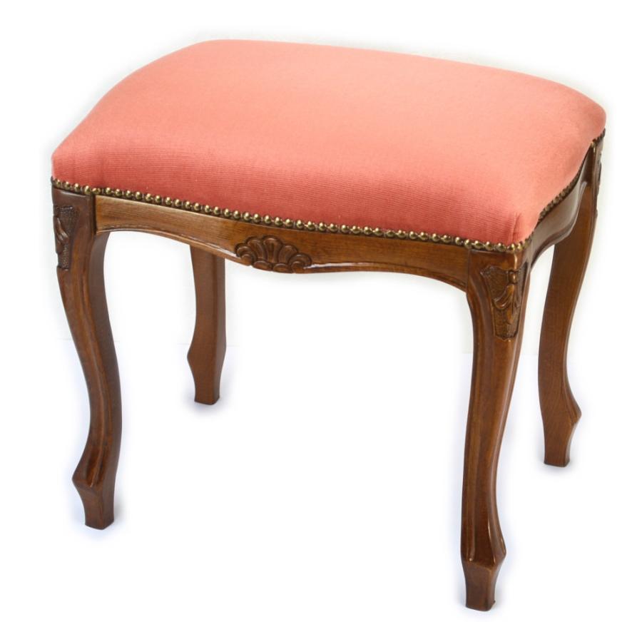 イタリア製 スツール ピンク 無地 モケット木製 ブラウン チェアー 足置き 猫脚 クラシック クラシカル イス 椅子 アンティーク チェア ...