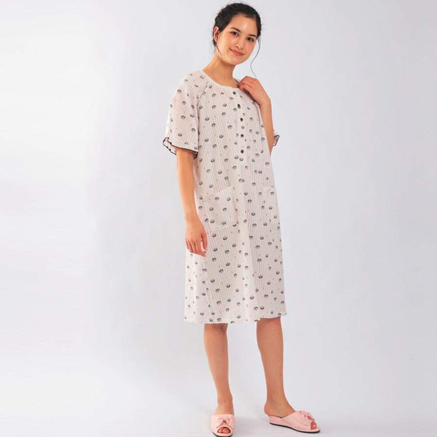 ナルエー ワンピース サッカープロヴァンスフラワー パープル ブルー ベージュ M〜Lサイズnarue ネグリジェ 春夏 夏物 ルームウェア ...