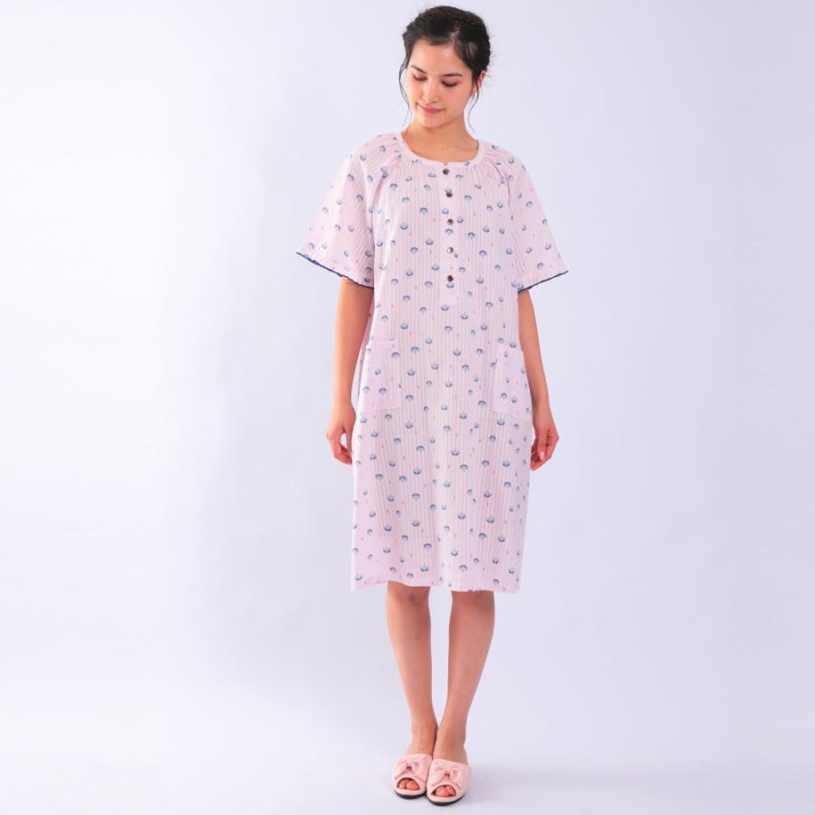 ナルエー ワンピース サッカープロヴァンスフラワー パープル ブルー ベージュ M〜Lサイズnarue ネグリジェ 春夏 夏物 ルームウェア ...