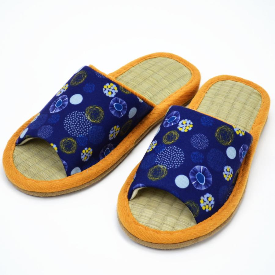 スリッパ 畳 うみはな 和風 イエロー ネイビー フリーサイズ天然素材 ルームシューズ 前開き レディース 男女兼用 和柄 タタミ イ草 い草 ...