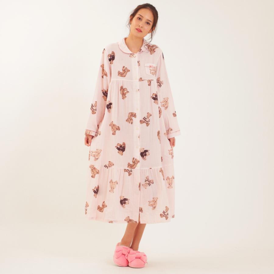 ナルエー ダブルガーゼテディーベア ワンピース ルームウェア アイボリー ブラウン ピンクnarue Moon Tan くま レディース ...