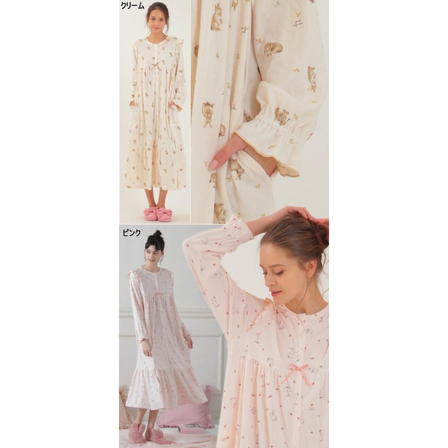 ナルエー ミルキー接結フルールバニーワンピース ルームウェア ホワイト ピンク クリームnarue Moon Tan うさぎ フリル ソフト ...