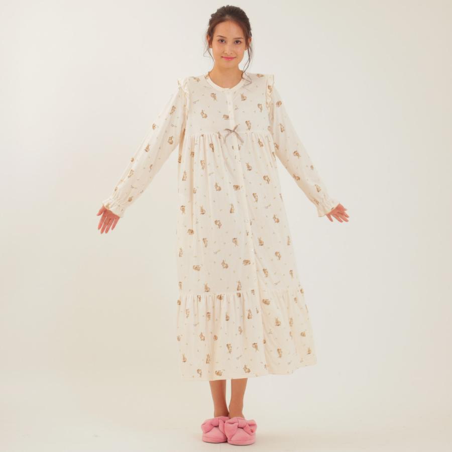 ナルエー ミルキー接結フルールバニーワンピース ルームウェア ホワイト ピンク クリームnarue Moon Tan うさぎ フリル ソフト ...