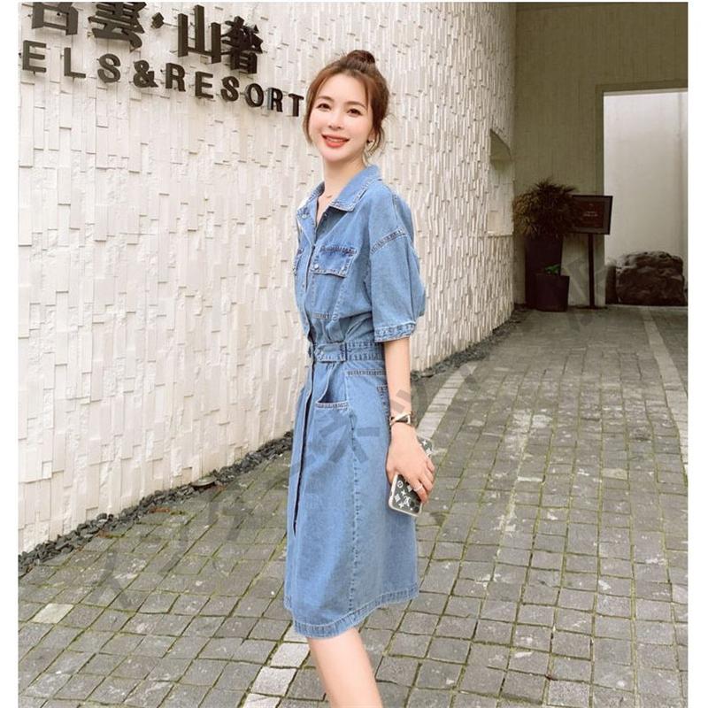 送料無料 ワンピース デニム シャツ 夏 半袖 五分袖 膝丈 お出かけ