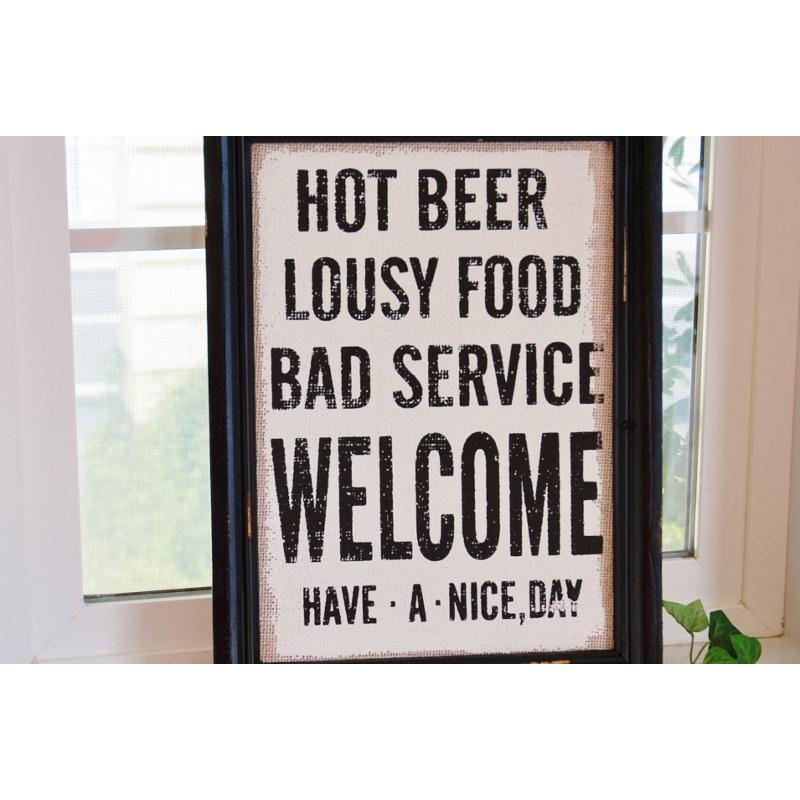 ぬるいビール 送料無料 HOT BEER まずい料理 悪い サービス ヴィンテージ アート フレーム 広告 ポスター 額縁 アメリカン カントリー 雑貨 インテリア 70年代 :11941 ...