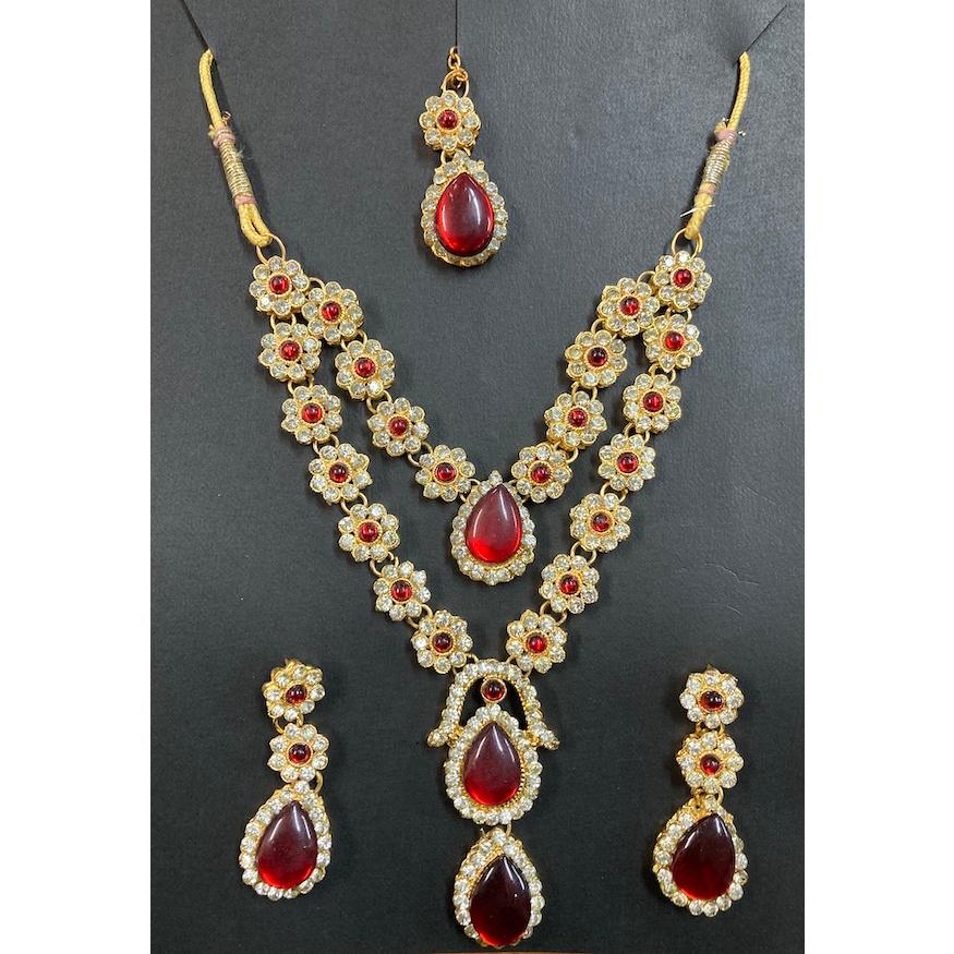 キラキラアクセサリー3点セット インドアクセサリー ネックレス ピアス ティッカ パーティー 派手 ゴージャス 金色 赤 ゴールドカラー レッド : エスニックzakkaya孵ヤフー店 ...