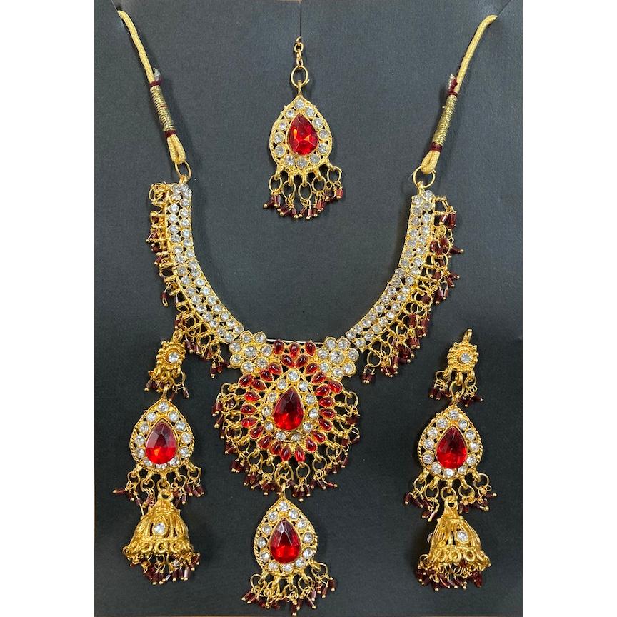 キラキラアクセサリー3点セット インドアクセサリー ネックレス ピアス ティッカ パーティー 派手 ゴージャス 金色 赤 ゴールドカラー レッド : エスニックzakkaya孵ヤフー店 ...
