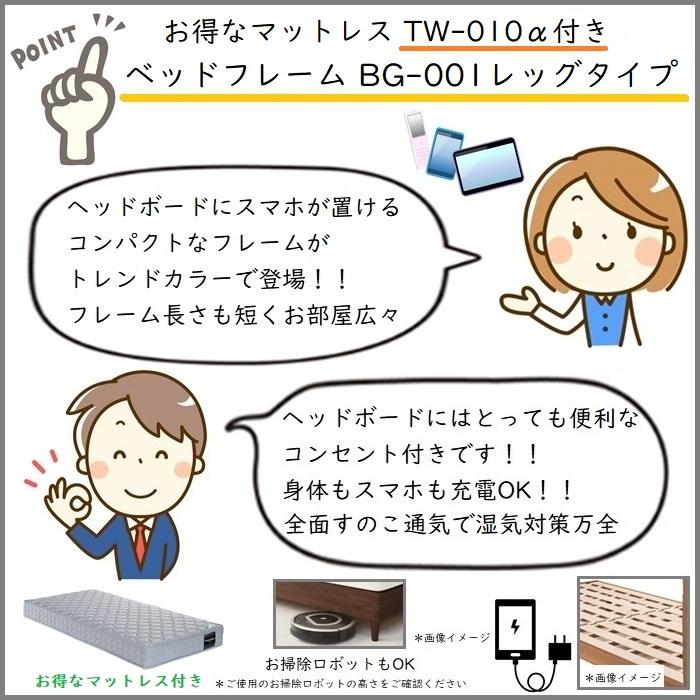 BG-001 LEG シングル TW-010付き 【開梱組立設置無料】レッグタイプ 脚付きベッドフレーム マットレスTW-010α S :FB-BG-001-REG-TW010-S:ベッド ...