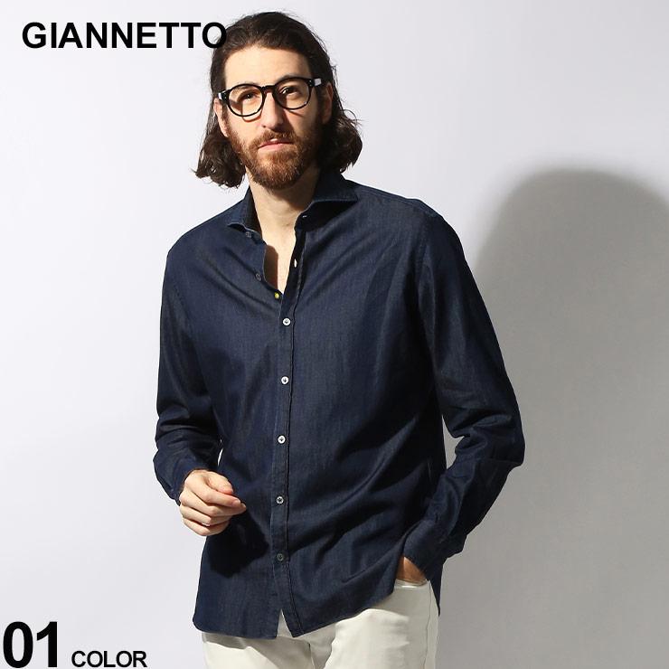 GIANNETTO (ジャンネット) コットン100% 無地 長袖 デニムシャツ GIANNETTO (ジャンネット) コットン100% 無地 長袖 デニムシャツ