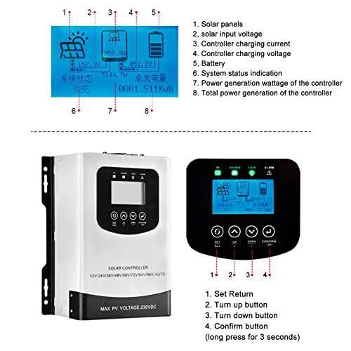 MPPTソーラーチャージコントローラ、12 V/24 V/36 V/48 V/60 V/72 V/84 V/96 V液晶表示付ソーラーパネルレギュレータ、AGM密閉ゲル浸水リチウム電池 (60 ...