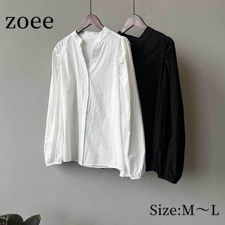 キーネックシャツ パフスリーブ 長袖 レディース ホワイト/ブラック M/L l1o01 : zoeeヤフー店 - 通販 - Yahoo!ショッピング