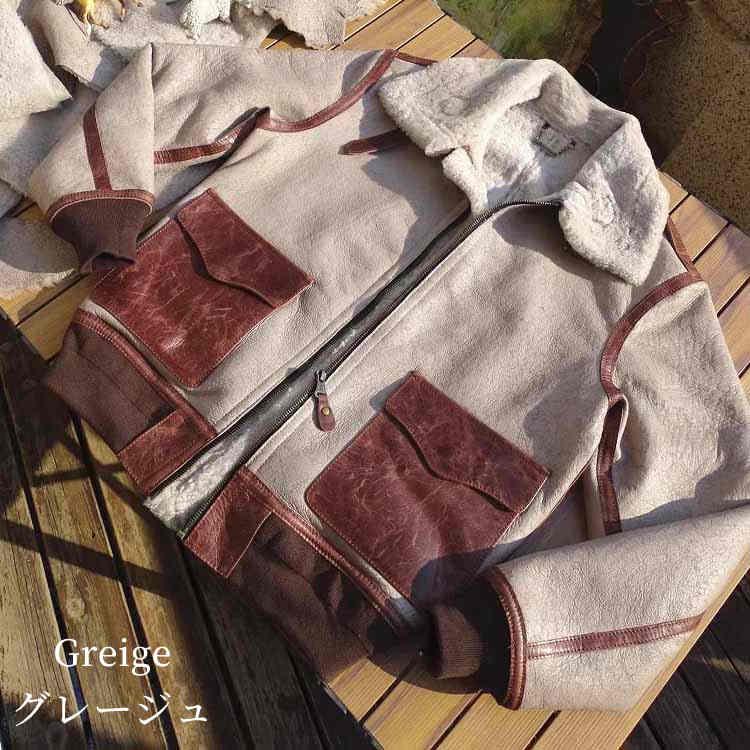 ラムムートン 馬革 ジャケット コート メンズ リブ袖 裾リブ アウター 本革 秋/冬 グレージュ S/M/L/2L/3L/4L/5L l4a03 : zoeeヤフー店 - 通販 ...