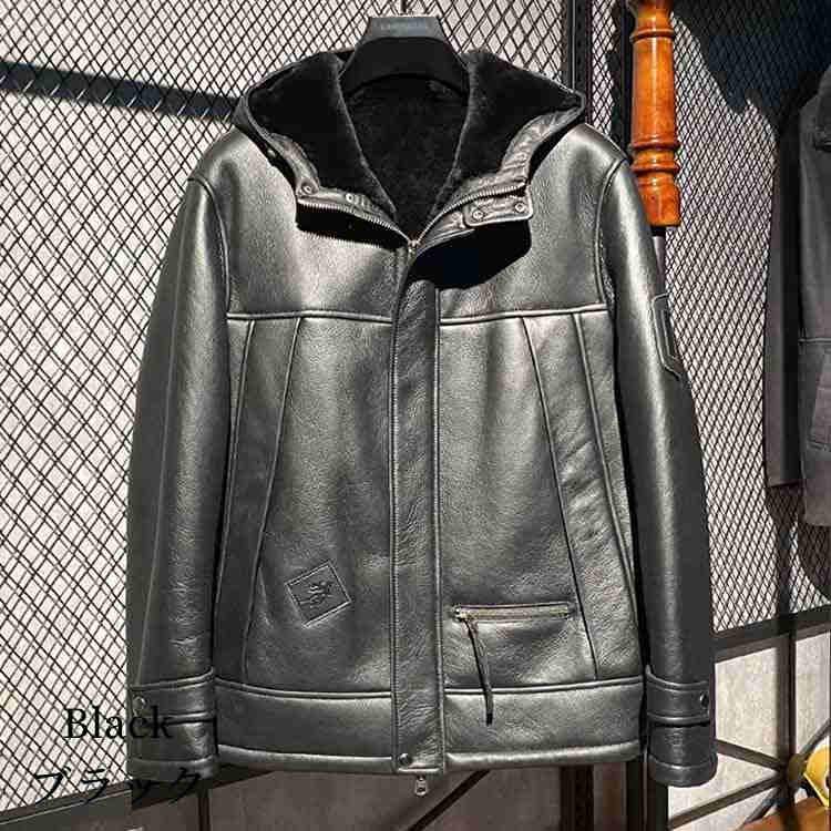 ラムムートン ラムレザー コート フード メンズ アウター 羊皮 本革 秋/冬 ブラック M/L/2L/3L/4L/5L l4a13 : zoeeヤフー店 - 通販 - Yahoo!ショッピング
