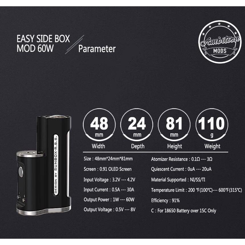 Ambition MODS アンビションモッズEASY Side Box Mod 60W DESIGN BY SUNBOX R.S.S ...