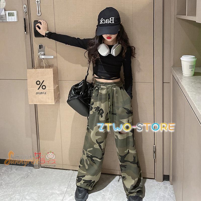 子供服 ダンス衣装 キッズ 迷彩パンツ ピンク グリーン 長袖Tシャツ 女の子 ヒップホップ jazz hiphop 普通着 練習服 原宿 団体服 ストリート チアガール 個性 : Z2ストア ...