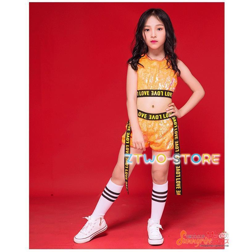 キッズ スパンコール衣装 派手 キラキラ ヒップホップダンス HIPHOP セットアップ チア ダンスパンツ 女の子 ガールズ ステージ衣装 演出服 応援団 : Z2ストア - 通販 ...