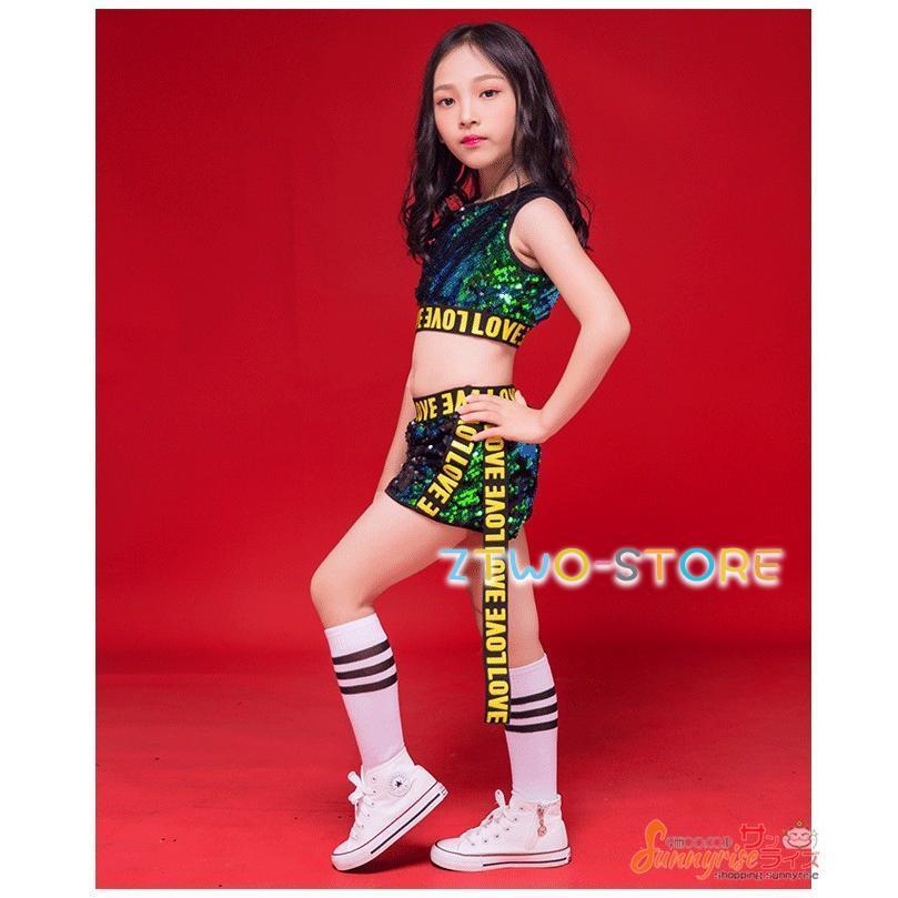 キッズ スパンコール衣装 派手 キラキラ ヒップホップダンス HIPHOP セットアップ チア ダンスパンツ 女の子 ガールズ ステージ衣装 演出服 応援団 : Z2ストア - 通販 ...