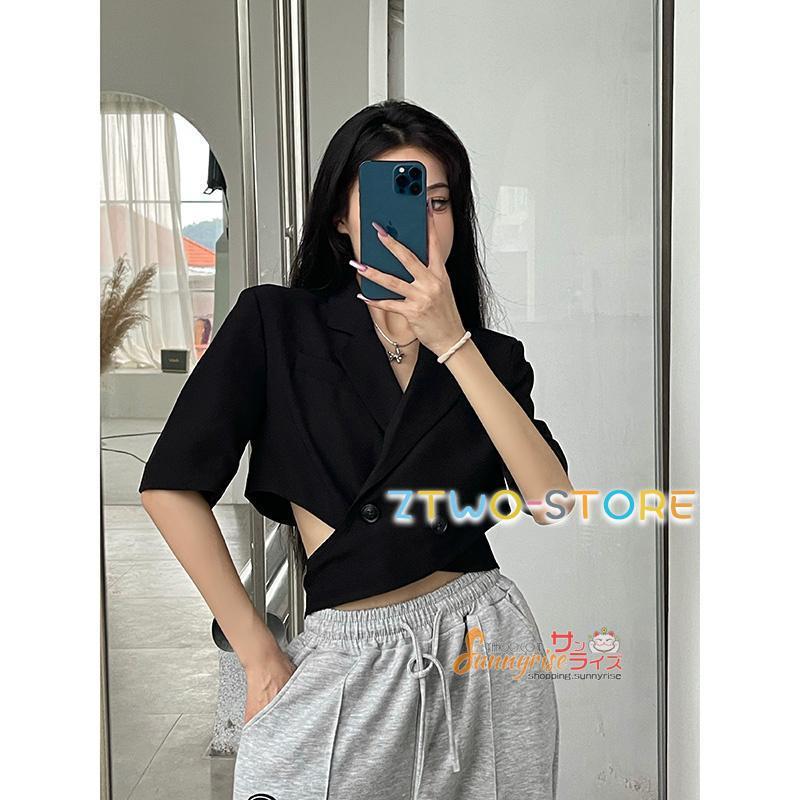 スーツ レディース ショート丈 へそだし ダンスウェア 白黒 ダンス衣装 ダンストップス カジュアル 薄手 半袖 韓国 原宿風 ヒップホップ hiphop : Z2ストア - 通販 ...