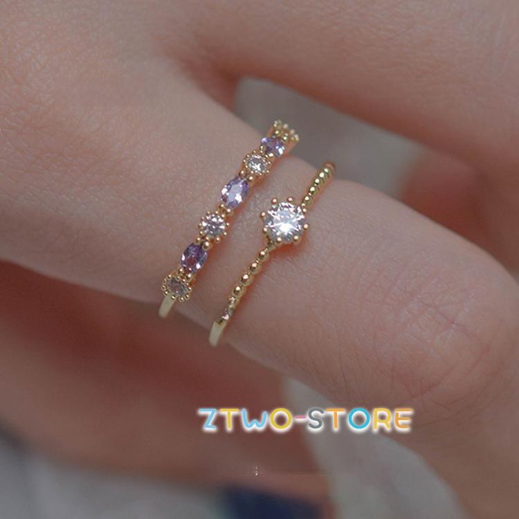 指輪 レディース リング 2点セット 一粒 パープル フリーサイズ カジュアル おしゃれ ゴールド 18kgp 女性 プレゼント : Z2ストア - 通販 - Yahoo!ショッピング