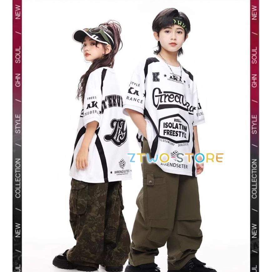 ヒップホップ 衣装 白 カーキ 黒 キッズダンス衣装 セットアップ 韓国 子供ダンス服 派手 K-POP hiphop 男の子 ガールズ メッシュTシャツ 迷彩パンツ : Z2ストア - 通販 ...