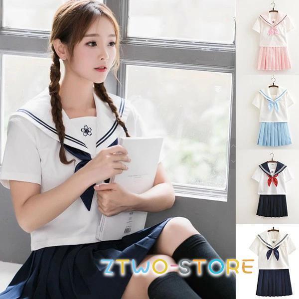 制服 セーラー服 半袖 リボン付き スカート 夏セーラー ピンク 女子高生 桜の花柄 JK風 女性用 女の子衣装 可愛い 【サイズ有S/M/L/XL】 : Z2ストア - 通販 - Yahoo ...